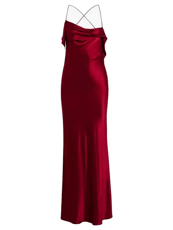 Michelle Mason Draped Silksatin Gown - Crimson