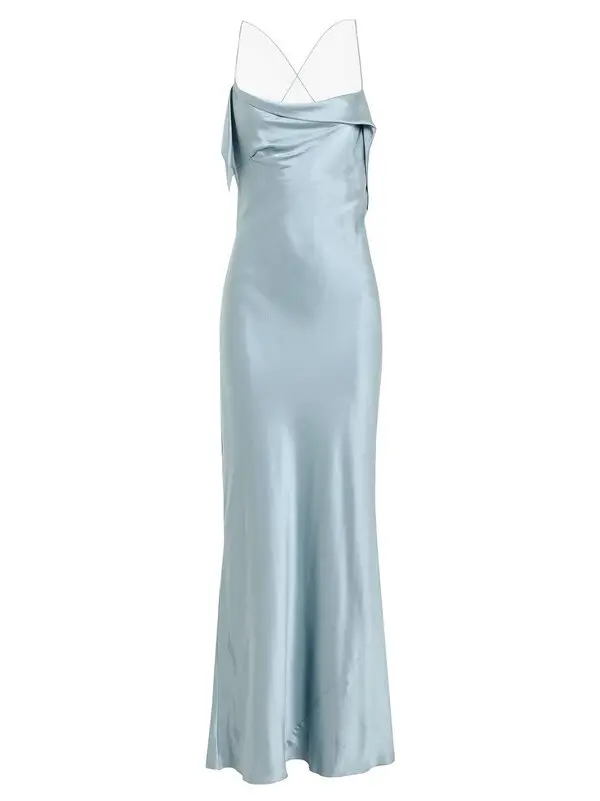 Michelle Mason Draped Silksatin Gown - Slate Blue