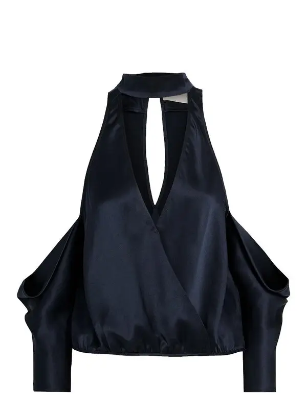 Michelle Mason Cold-shoulder Silk-satin Top - Midnight Blue