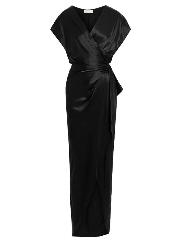 Michelle Mason Wrap-effect Silk-satin Gown - Black
