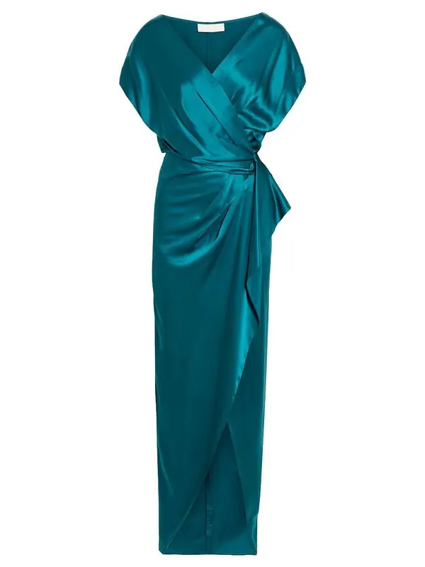 Michelle Mason Wrap-effect Silk-satin Gown - Teal