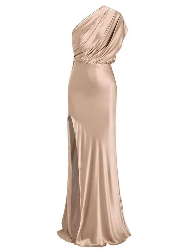 Michelle Mason One-shoulder Open-back Silk-satin Gown - Taupe