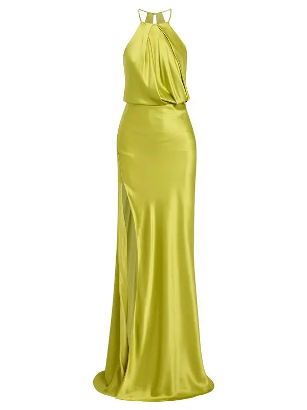 Michelle Mason Draped Cutout Silk-satin Gown - Chartreuse