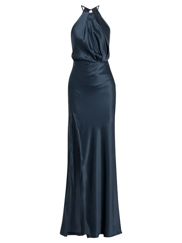 Michelle Mason Draped Cutout Silk-satin Gown - Navy