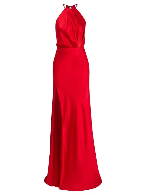 Michelle Mason Draped Cutout Silk-satin Gown - Red