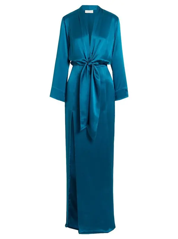 Michelle Mason Tie-front Silk-satin Gown - Petrol