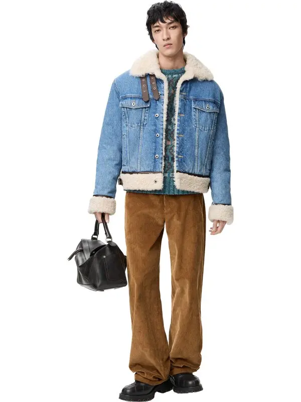 Loewe Trucker Jacket In Denim And Shearling - Denim Blue