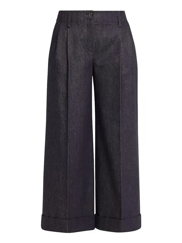 Michael Kors Pleated Cropped Wide-leg Denim Pants - Indigo