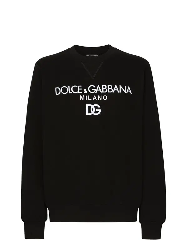 Dolce & Gabbana Cotton Jersey Sweatshirt With Dg Embroidery - Black