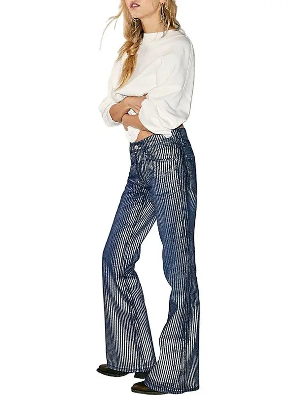 Free People We The Free West Coast Relaxed Metallic Flare Jeans - Country Blue