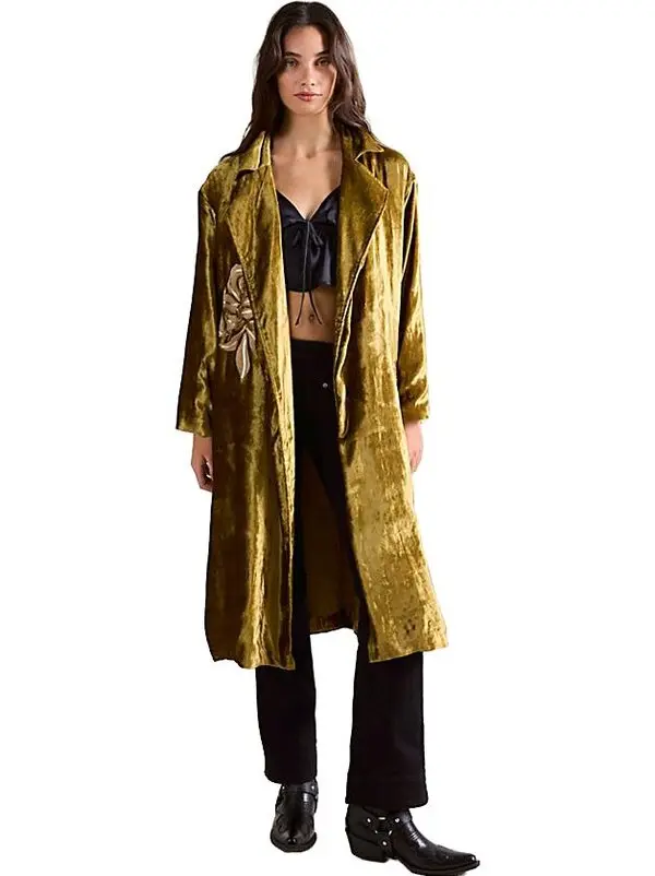 DENIM AND BONE Velvet Duster Jacket - Olive Gold