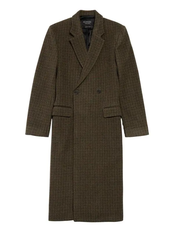 Balenciaga Brushed Check Wool Melton Standard Coat - Green