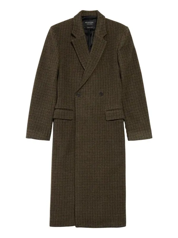 Balenciaga Brushed Check Wool Melton Standard Coat - Green