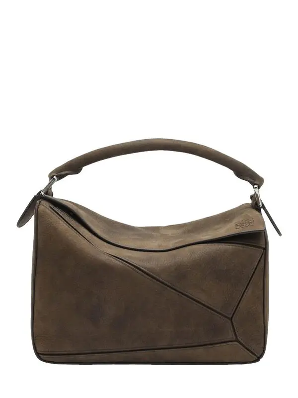 Loewe Small Puzzle Bag In Nubuck Leather - Green