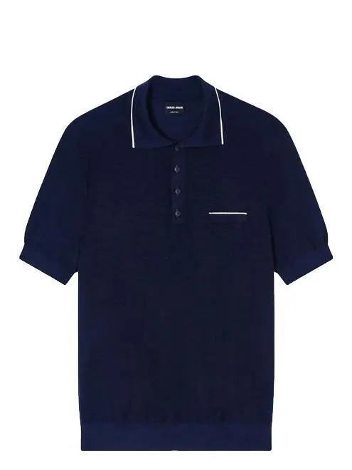 Giorgio Armani Polo Shirt In Cashmere And Silk - Navy