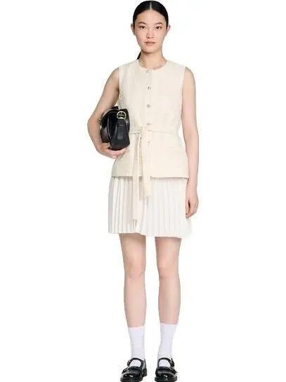Sandro Two-material Mini Dress - Neutral / White