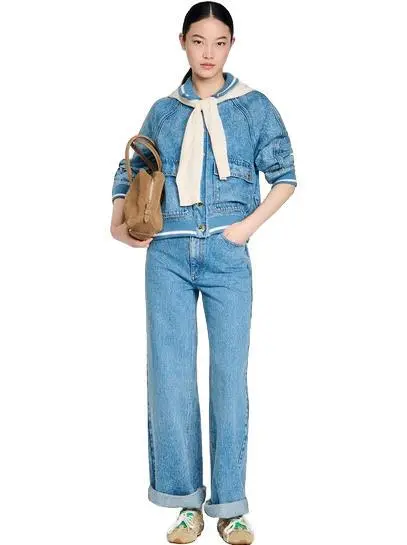Sandro Beaded Denim Peplum Jacket - Blue