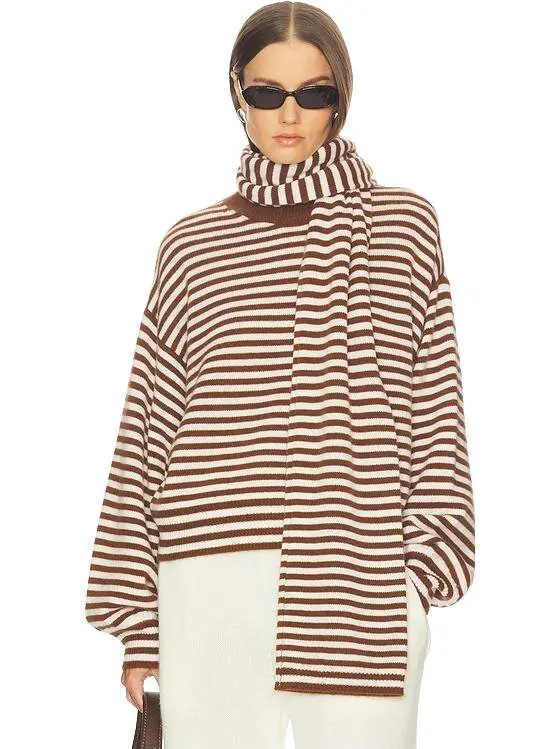SRG Striped Cashmere Sweater With Scarf - Brown & Cream