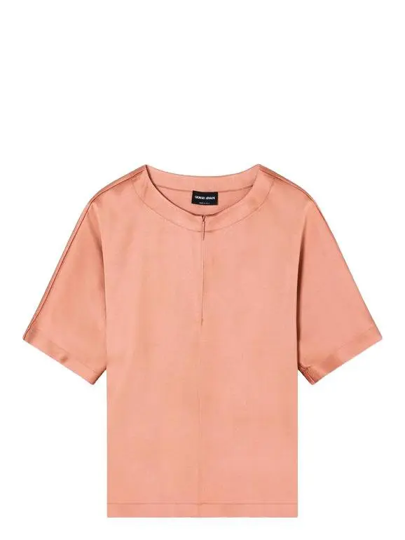 Giorgio Armani Short-sleeved Double-faced Silk Satin Shirt - Orange