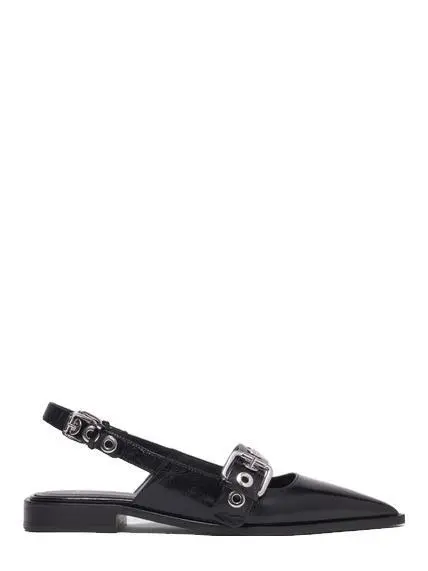 Maje Flat Leather Strap Slingbacks - Black