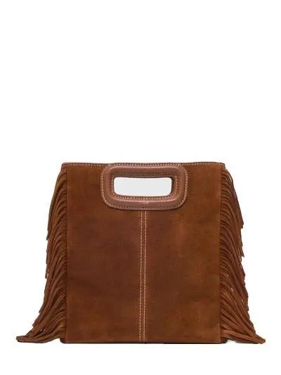 Maje Topstitched Suede M Bag - Brown
