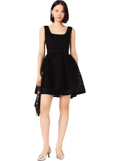 Maje Short Embroidered Basket Knit Skater Dress - Black