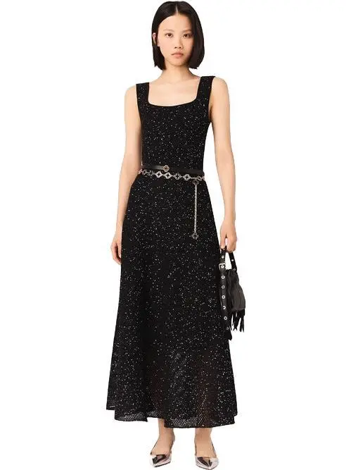 Maje Rhinestone Knit Maxi Dress - Black