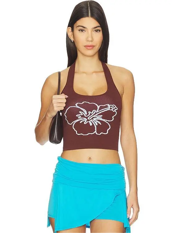 KULANI KINIS Knit Halter Tank Top - Espresso Bloom