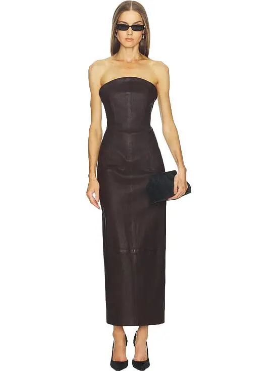 SRG Billy Strapless Leather Dress - Chocolate