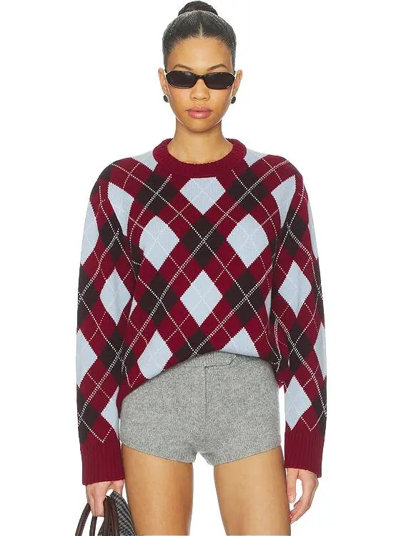 LA LIGNE Boyfriend Argyle Crewneck Sweater - Burgundy Multi