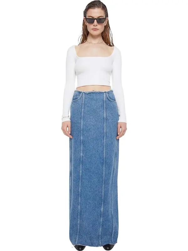 MOTHER Snacks! The Chip Clip Maxi Fray Jerky Skirt - Blue