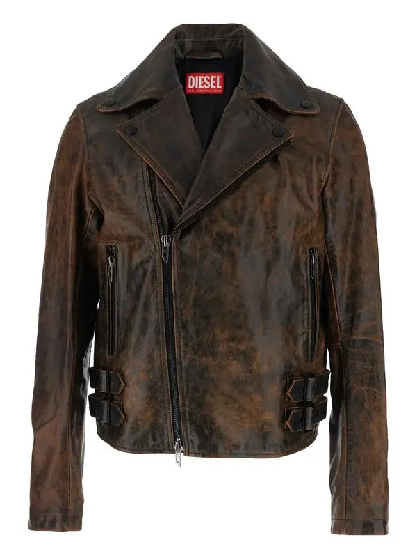 Diesel L-eon Leather Biker Jacket - Brown
