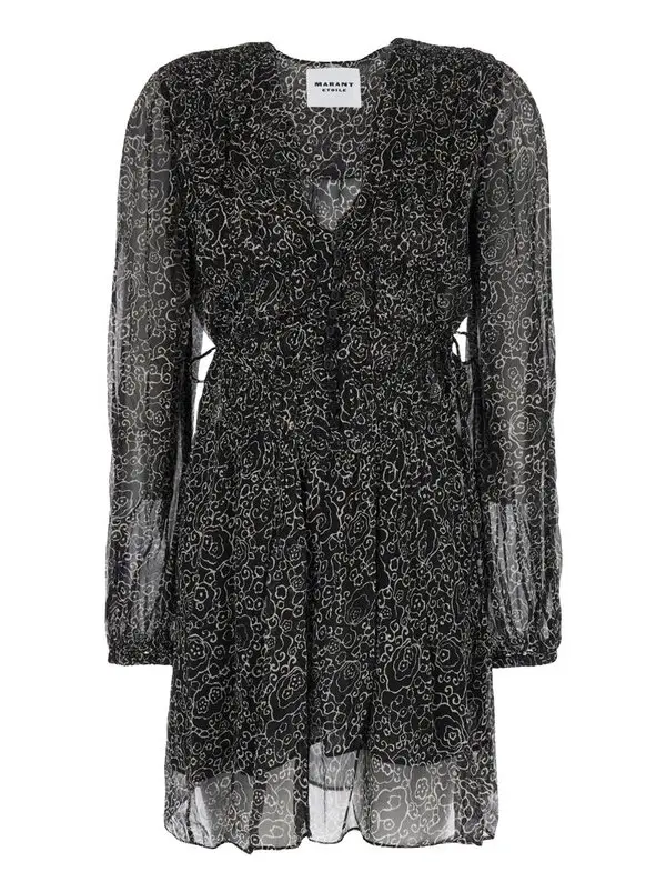 Isabel Marant Loriena Printed V-neck Dress - Black