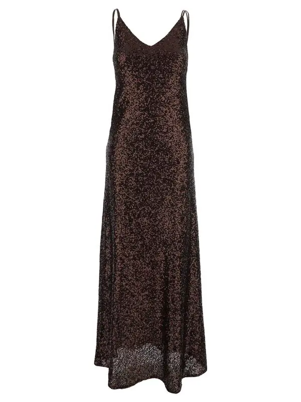 PLAIN Shoulder Strap Sequin Dress - Brown
