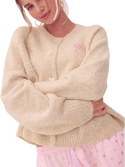 Pink X Loveshackfancy Boxy Cardigan - Beige