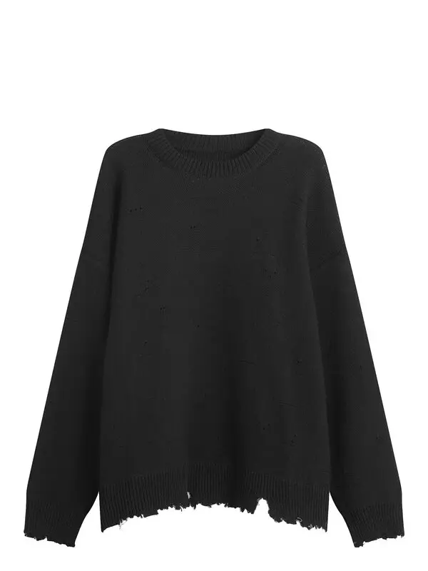 MAISON MARGIELA Cotton Ribbed Distressed Crew Neck - Black