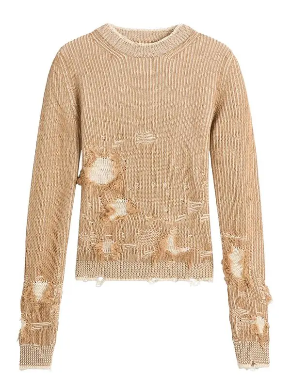 MAISON MARGIELA Shredded Knit Jumper - Camel/chalk