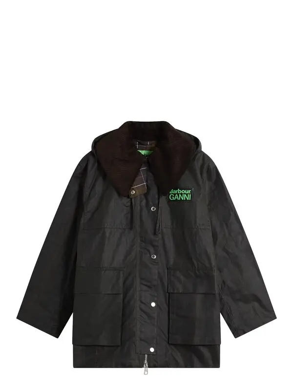 Barbour X Ganni Hooded Wax Coat - Classic Tartan/fern