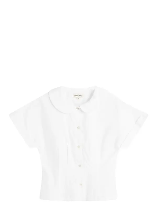 MY MUM MADE IT Curved Collar Cap Sleeve Shirt - White