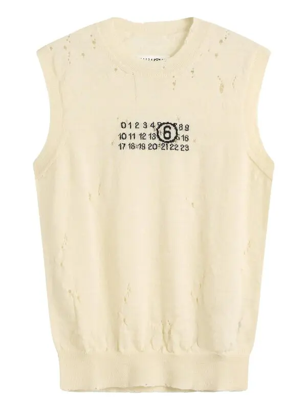 MAISON MARGIELA Numbers Logo Distressed Knitted Vest - Off White
