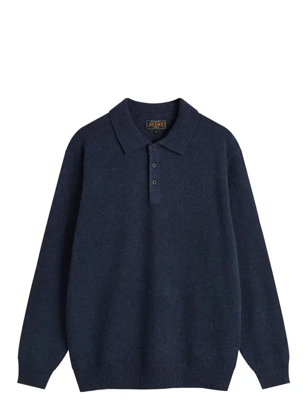 BEAMS Knit Polo Shirt - Navy