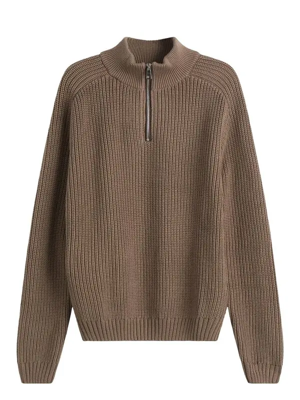 RONNING Quarter Zip Fisherman Sweater - Walnut