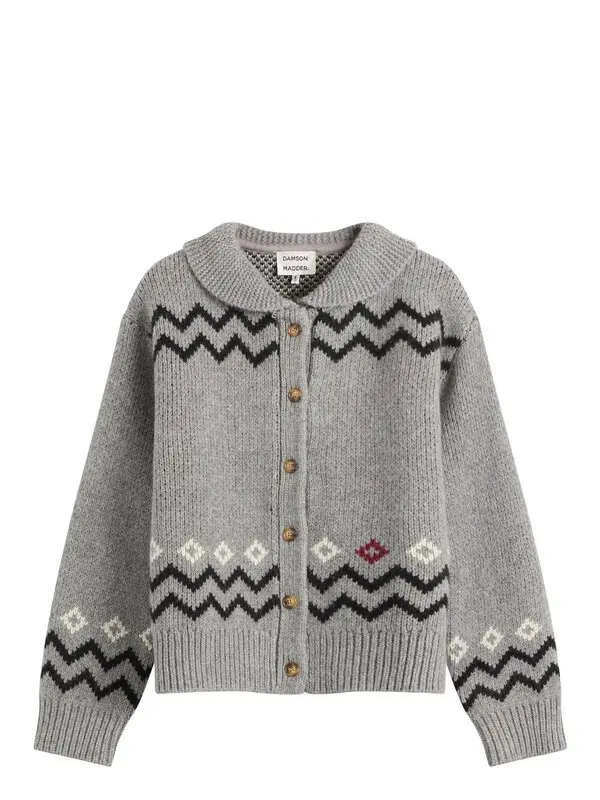 DAMSON MADDER Cecily Bunny Intarsia Collar Cardigan - Grey