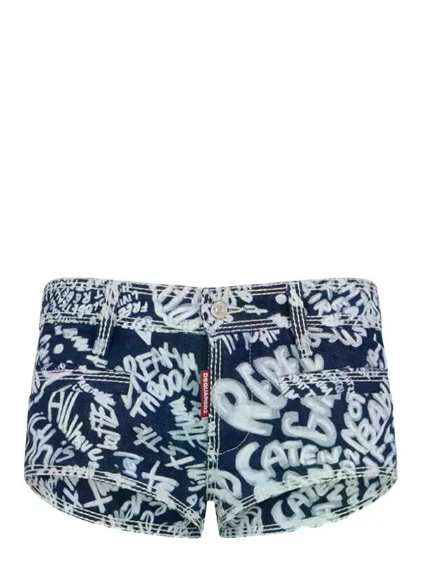 Dsquared2 Graphic Denim Shorts - Blue