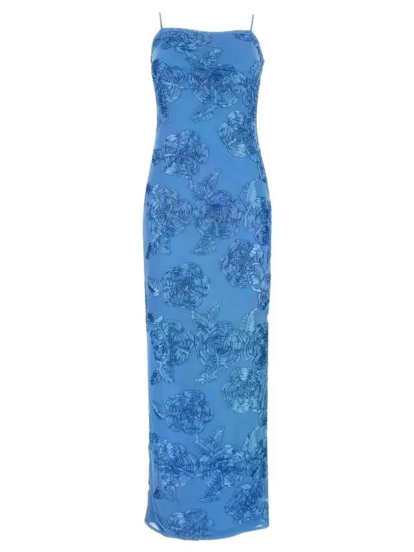 Remain Birger Christensen Raised-floral Strap Maxi Dress - Blue