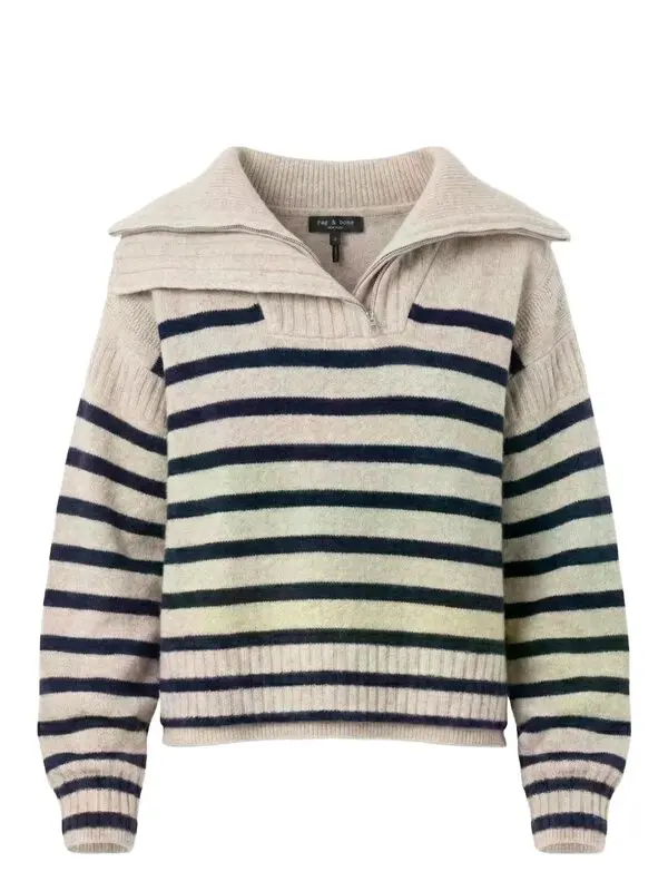 Rag & Bone Striped Quarter Zip Sweater - Neutrals