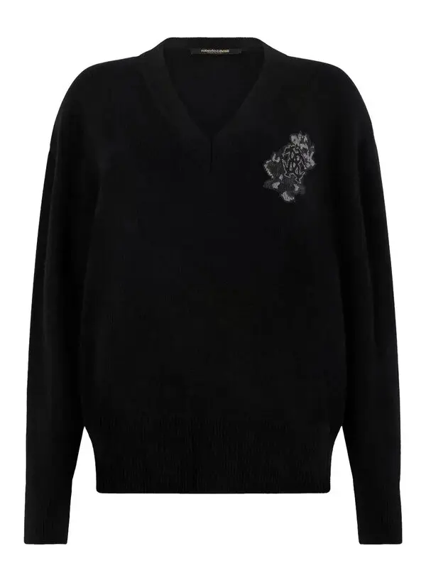 Roberto Cavalli Long-sleeve V-neck Sweater - Black