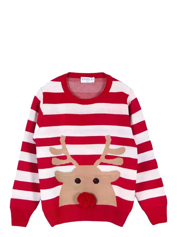 SIOLA Striped Reindeer-motif Sweater - Red