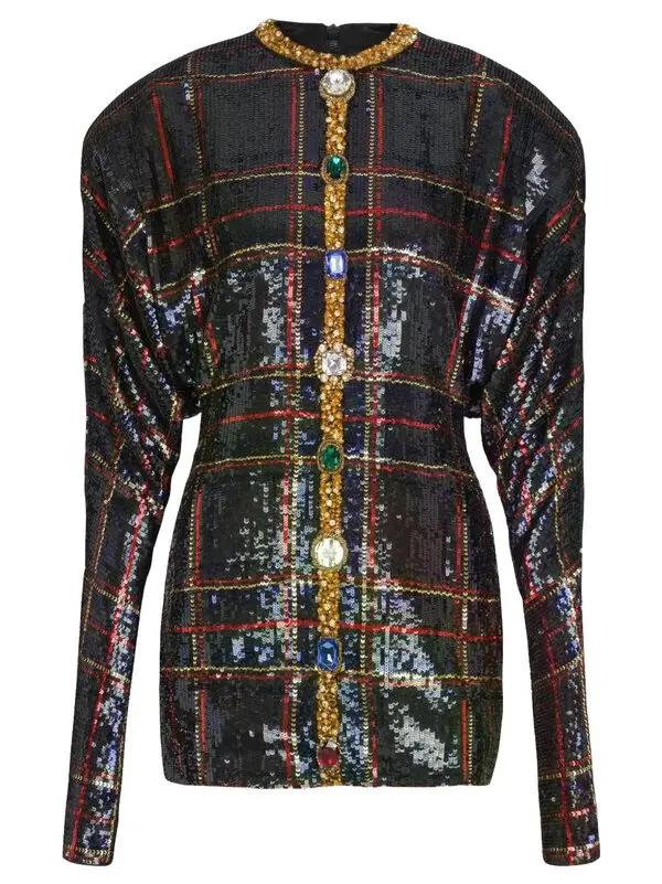 Balmain Sequin-embellished Plaid Dress - Black