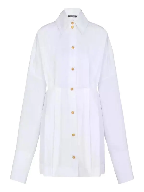 Balmain Buttoned Poplin Shirt Dress - White